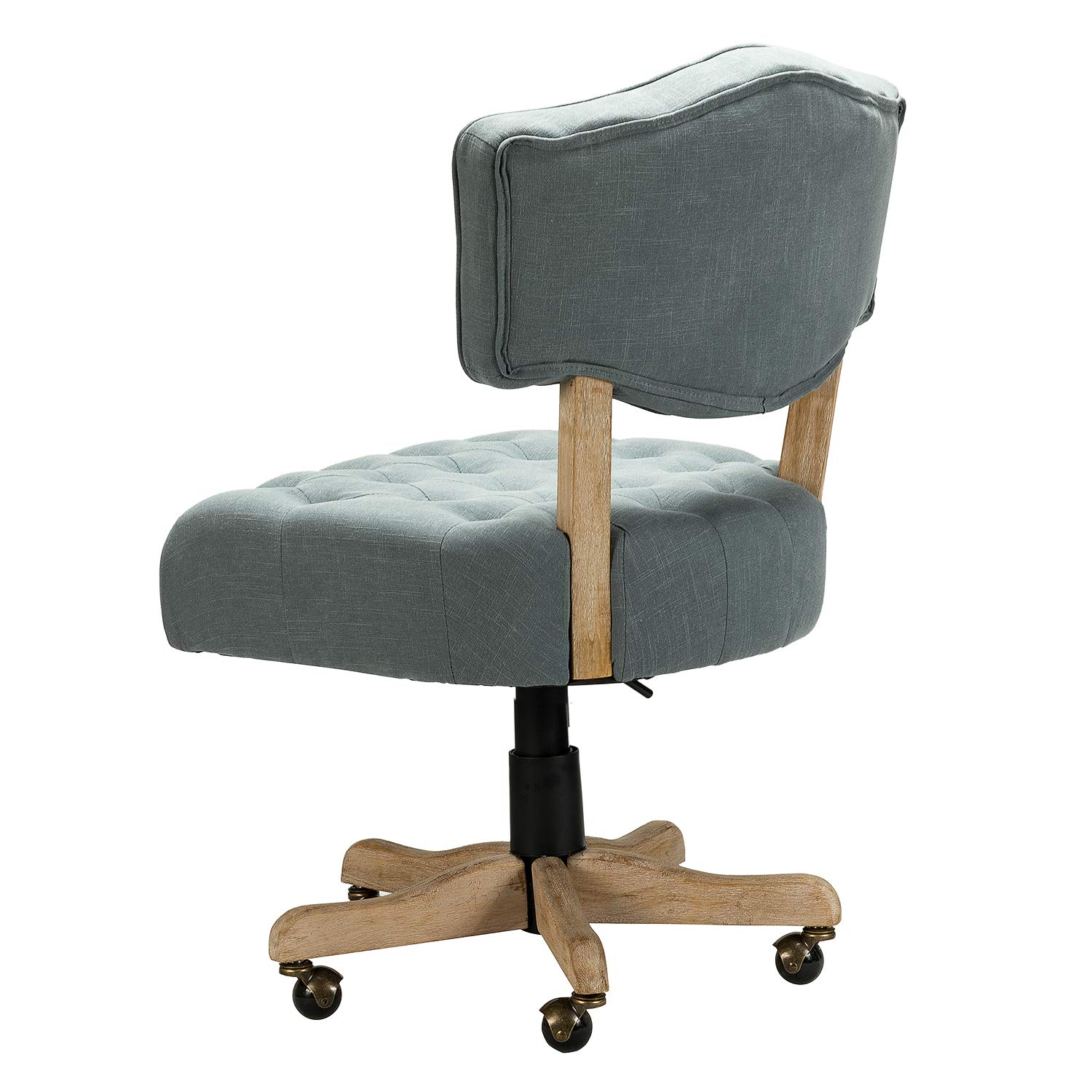 Camila Tufted Desk Chair with Wood Base for Home Office - Blue