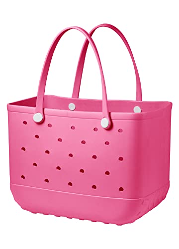 Qkstan Rubber Tote Bag Beach Bag,Waterproof Sandproof Travel Bags Washable Handbag for Sports Beach Market (Rose Red, X-Large)