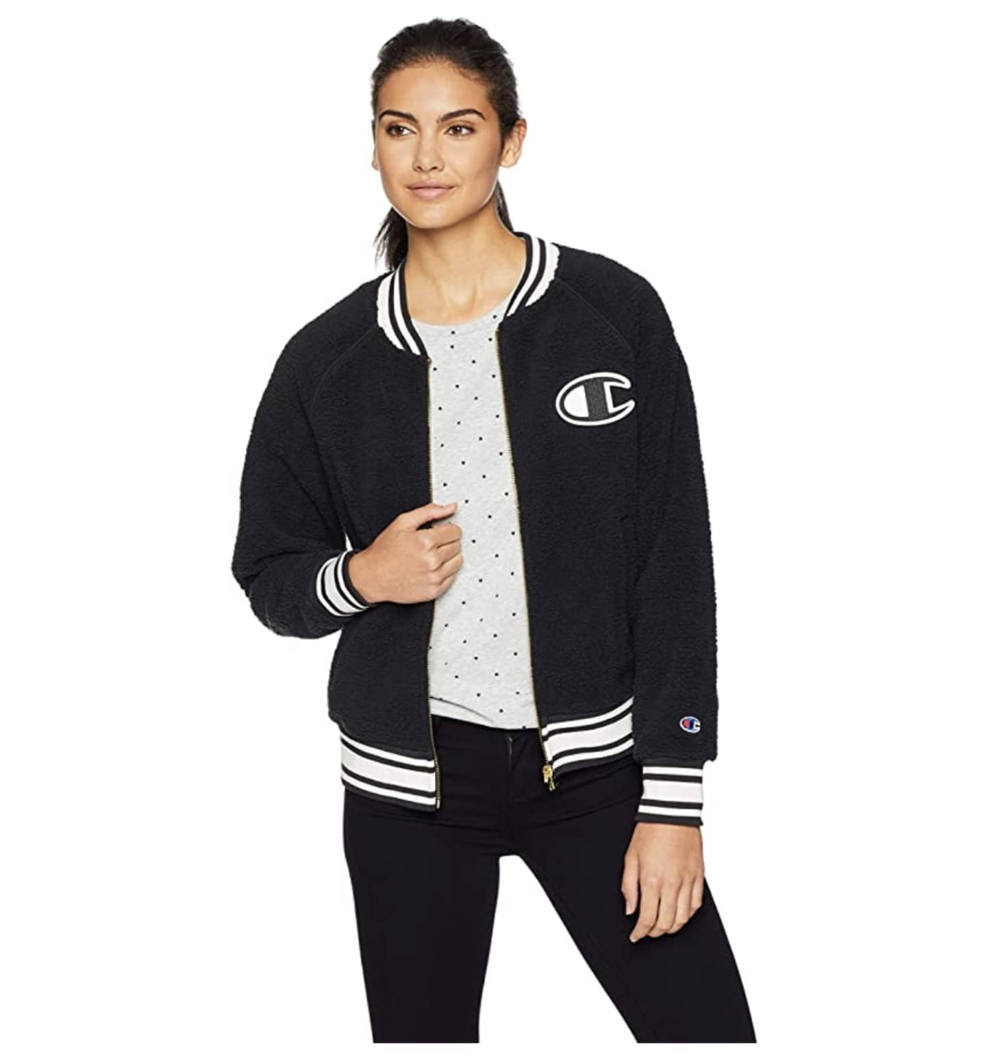 Champion Women's Sherpa Full Zip Jacket, black, Large