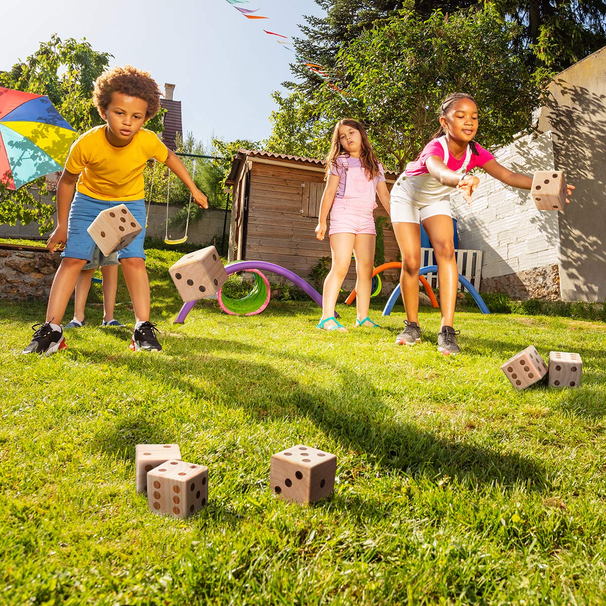 ropoda Giant Wooden Yard Dice,Outdoor Game Giant Dice Set Yard Game 3.5"-Includes 6 Dice, Scoreboard and Canvas Carrying Bag-Great Backyard and Lawn Game