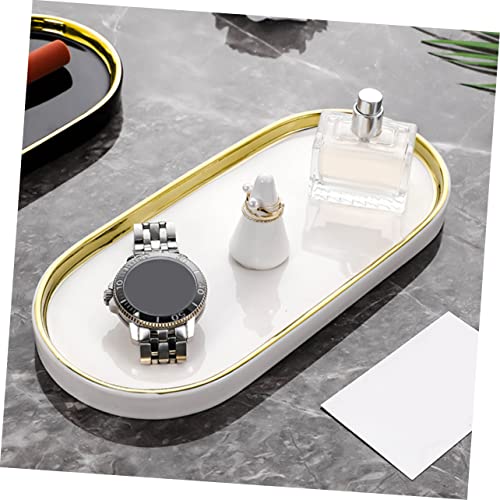 Cabilock Ceramic Tray Towel Storage Tray Jewelry Storage Plate Makeup Organizer Bathroom Storage Plate Vessel Sink Vanity Tabletop Storage Tray Coffee Table Ceramics Decorative Plates