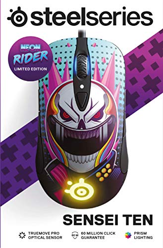 SteelSeries Sensei Ten Neon Rider Edition Gaming Mouse – 18,000 CPI TrueMove Pro Optical Sensor – Ambidextrous Design – 8 Programmable Buttons – 60M Click Mechanical Switches – RGB Lighting