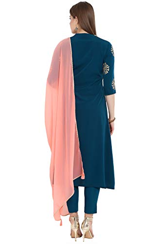 Janasya Indian Women's Tunic Tops Crepe Kurti Set with Dupatta for Women(SET058-KR-NP-S) Turquoise