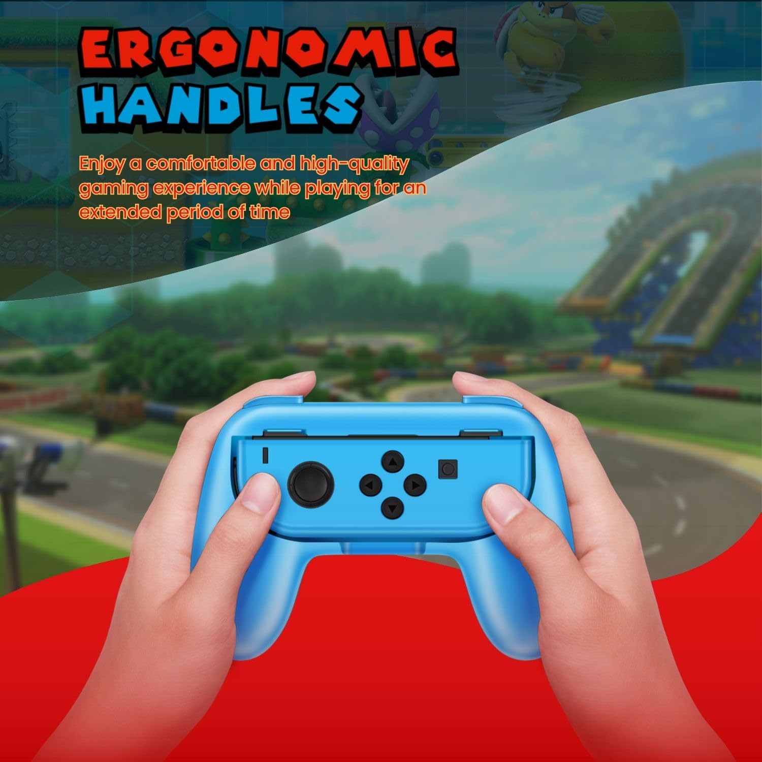 TNP Joy-Con Grip for Nintendo Switch/OLED (2 Pack Red + Blue) Comfortable Grip Wear Resistant Joy-Con Handle Game Controller Kit Accessory for Nintendo Switch, Switch OLED