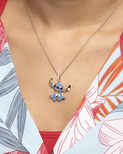 Disney Womens Stitch Necklace 18", Official License Flash Plated Necklace with Stitch Pendant