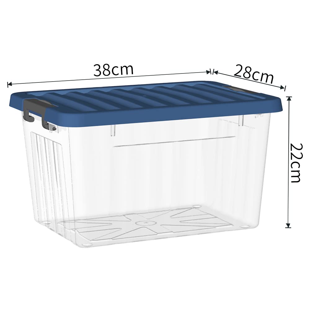 Cetomo 80L*3 Plastic Storage Box,Transparent, Tote box,Organizing Container with Durable blue Lid and Secure Latching Buckles, Stackable and Nestable, 3Pack, with Buckle
