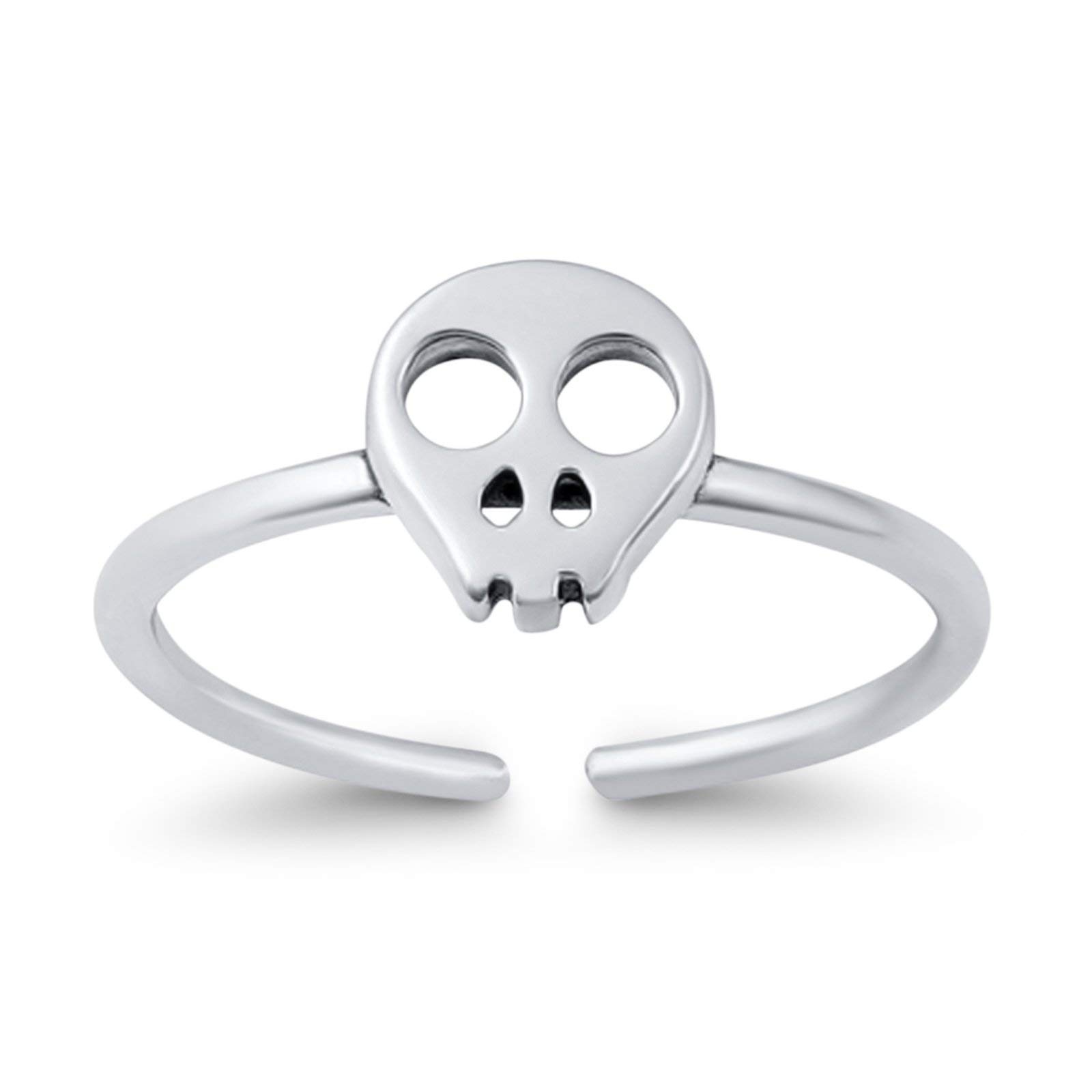 Blue Apple Co. Sterling Silver Skull Toe Ring Adjustable Band 925 Sterling Silver