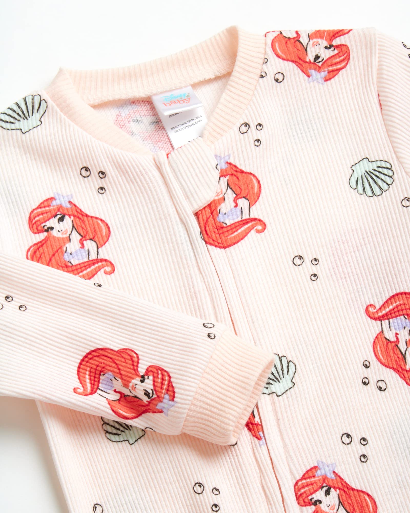 Disney Baby Girls' Minnie Mouse Romper - 2 Pack Footed Bodysuit Coveralls (0-9M), Size 6-9 Months, Pink Ariel Mermaid