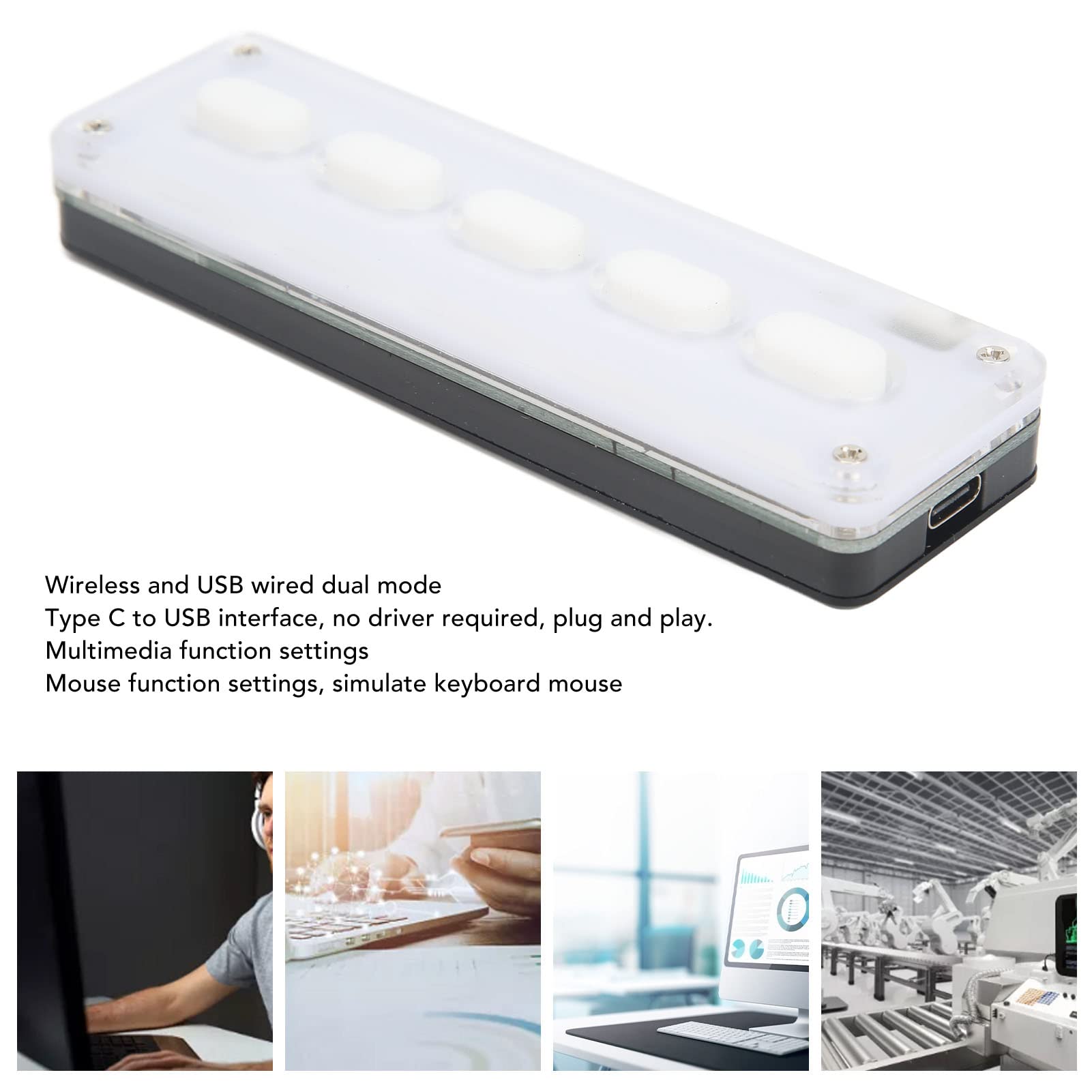 Dioche USB Mini 5 Key Keypad Mechanical Gaming Keyboard, One Handed Mechanical Gaming Keyboard Multifunction White for PC Computer Desktop