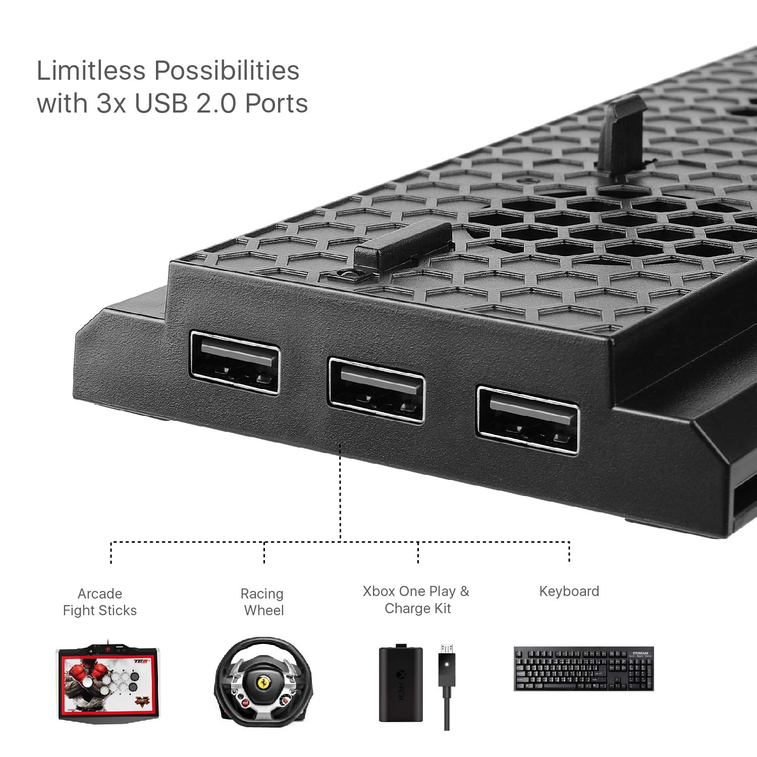 TNP Vertical Stand Cooling Fan for Xbox One X Stand with Fan and Charging Station, USB Powered Game Storage Tower with 3 Speed Adjustable Cooling Fans, 3 USB 2.0 Charging Port and LED Light Bar