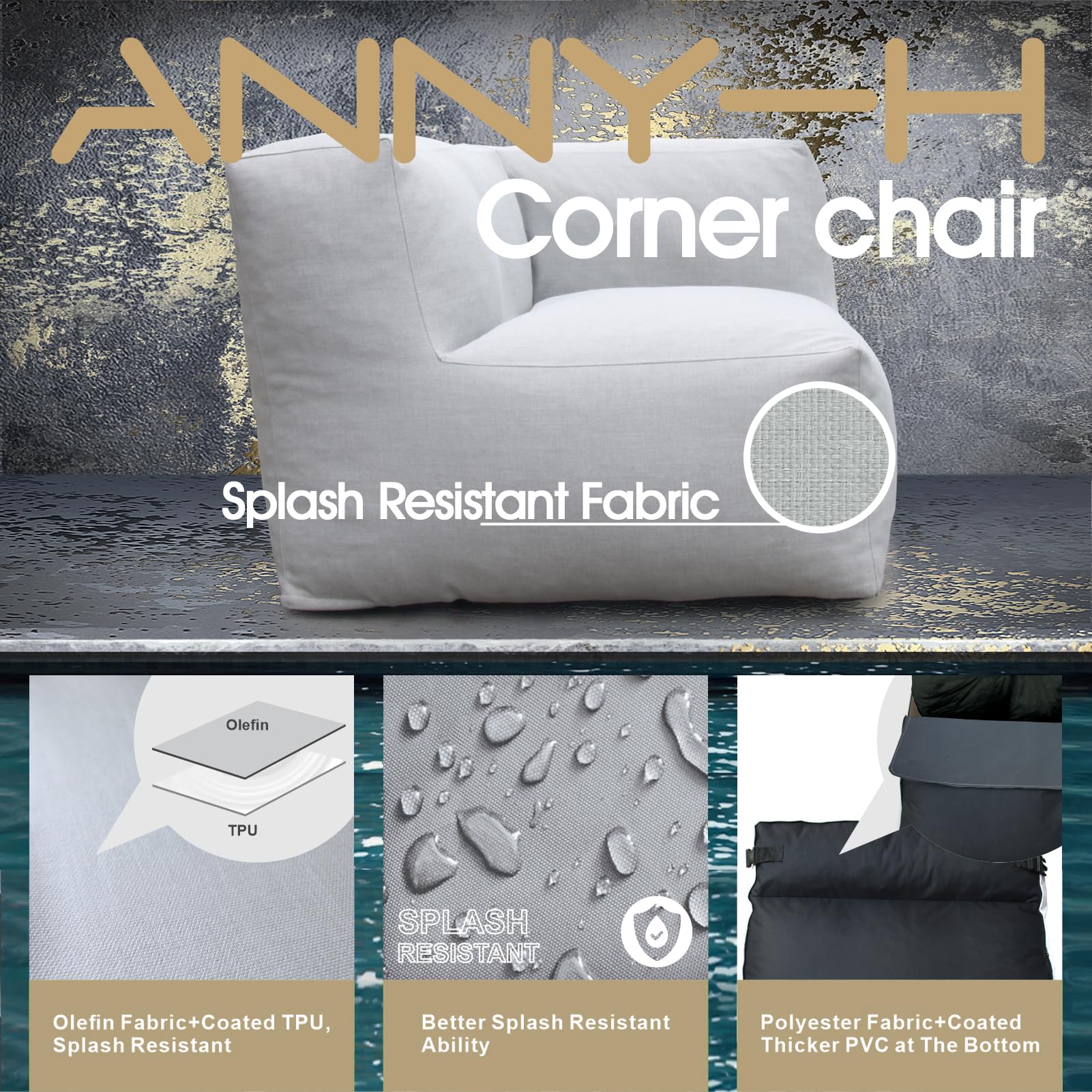 Dineli Modern ANNY-H Corner Chair Outdoor Furniture Patio Couch Creating a Unique Patio Garden Modular Contemporary Sofa (Light Gray)