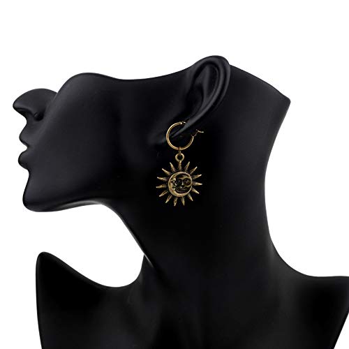 Bronze colored Moon and Sun face Pendant Charms tassel Earring antique brass big Sun charm Hook Hoop Dangle Earrings