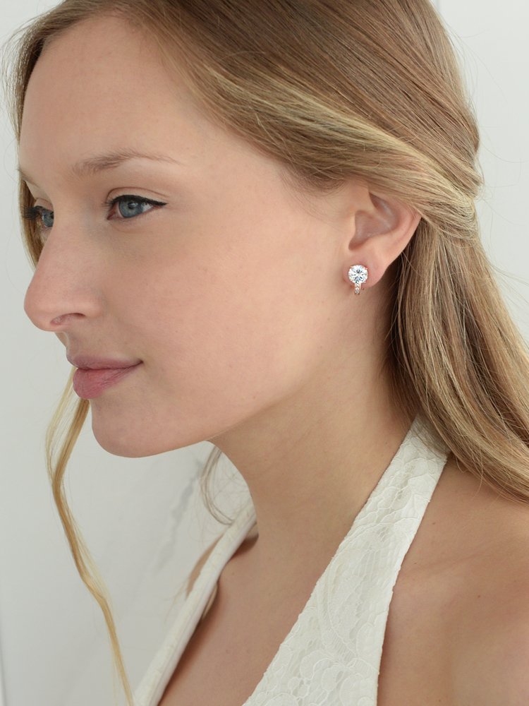 Mariell Champagne Gold Clip-On CZ Crystal Stud Earrings, 2 Carat, for Weddings, Brides, Birthday Gift