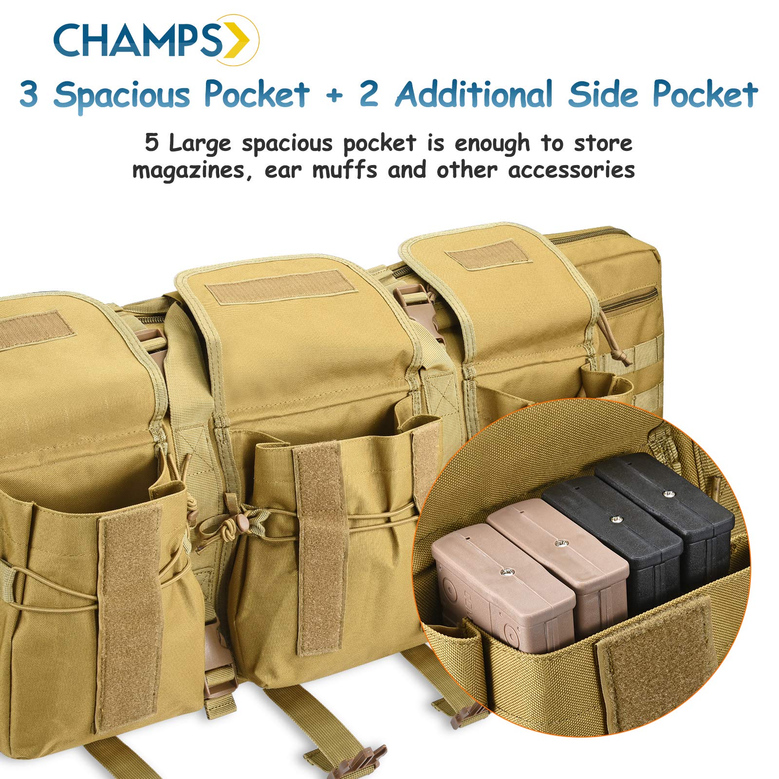 CHAMPS Rifle Case Bag, Double Rifle, Gun Case, Water Resistant & Dust Resistant for Hunting, Range, Sports, Transport [36inch, Khaki]
