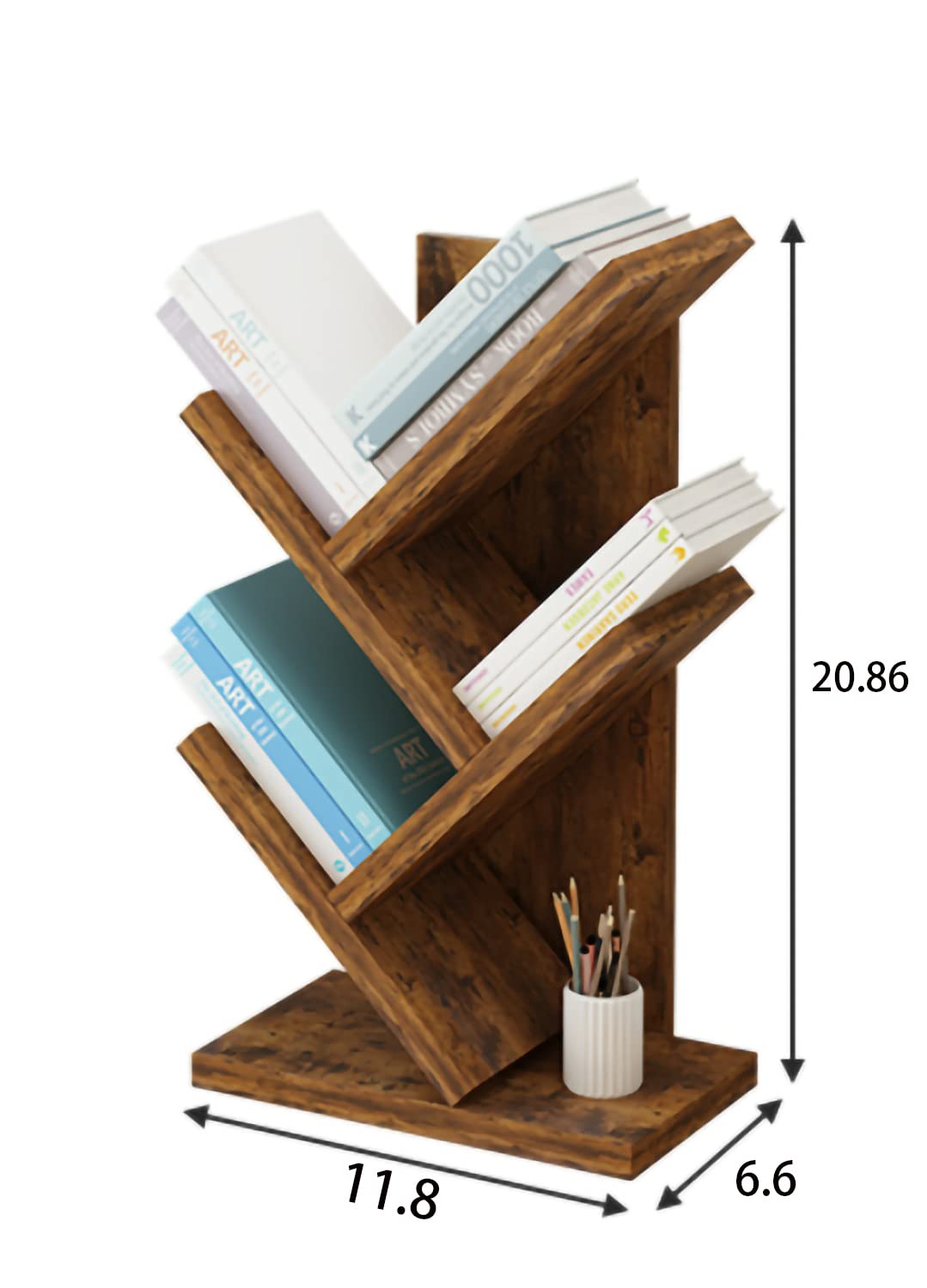Lydia88 Tree Bookshelf,4-Layer Floor Standing Bookshelf,The Desktop Bookshelf Can Hold Books,Magazines, CDs and Photo Albums,Desktop Organizer,Office Storage Rack Real Wooden Bookshelf