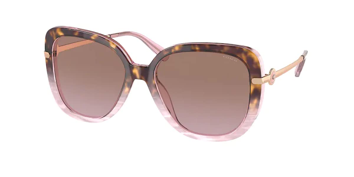 Coach HC8320 56505M 55MM Rose Tortoise Gardient/Brown Pink Gradient Square Sunglasses for Women + BUNDLE With Designer iWear Eyewear Kit