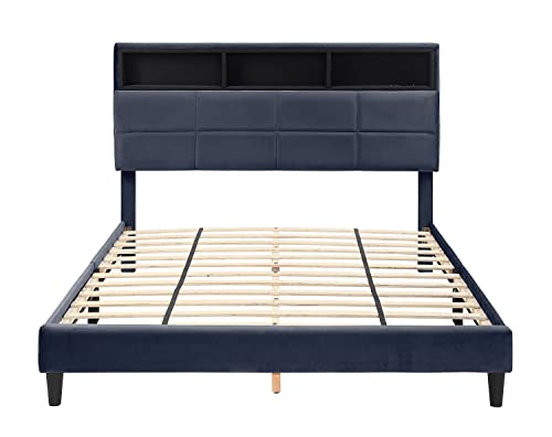 Furniture of America Halifax Modern Storage Fabric California King-Size Bed with USB for Bedroom, Guest Room Bed, Gray