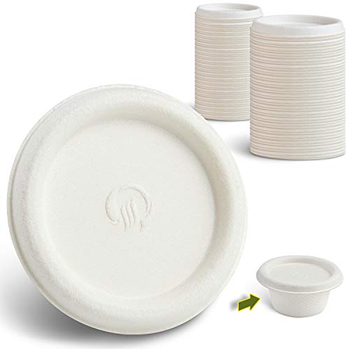 Green Earth, 2 oz Bagasse Compostable Cup Lids, Biodegradable Sugarcane Fiber Material, White, 50-Pack