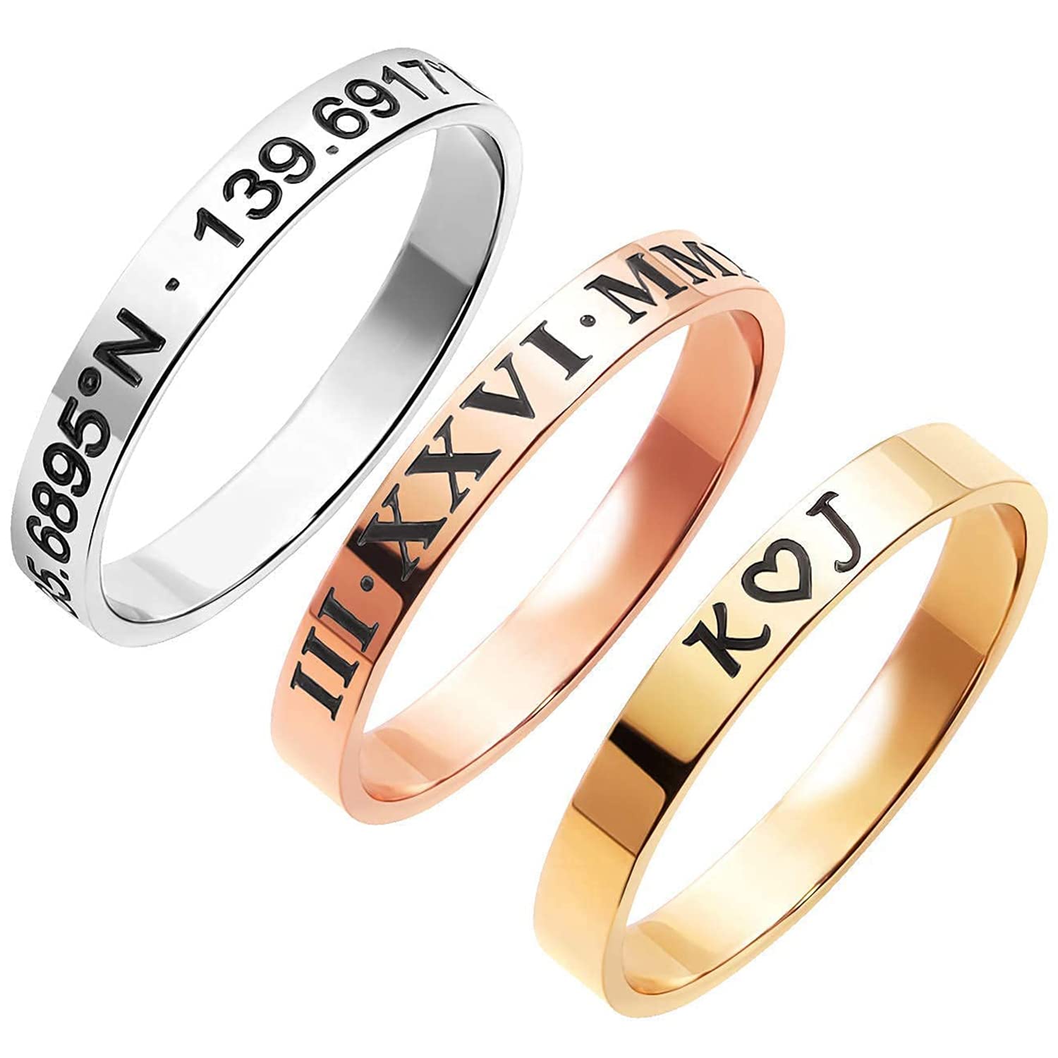 MignonandMignon Personalized Stacking Inspirational Name Ring Initial Gift for Her Stackable Mothers Day - R4