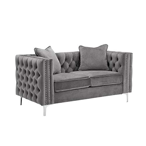 BOWERY HILL 3-Piece Tufted Modern Velvet Living Room Set in Gray