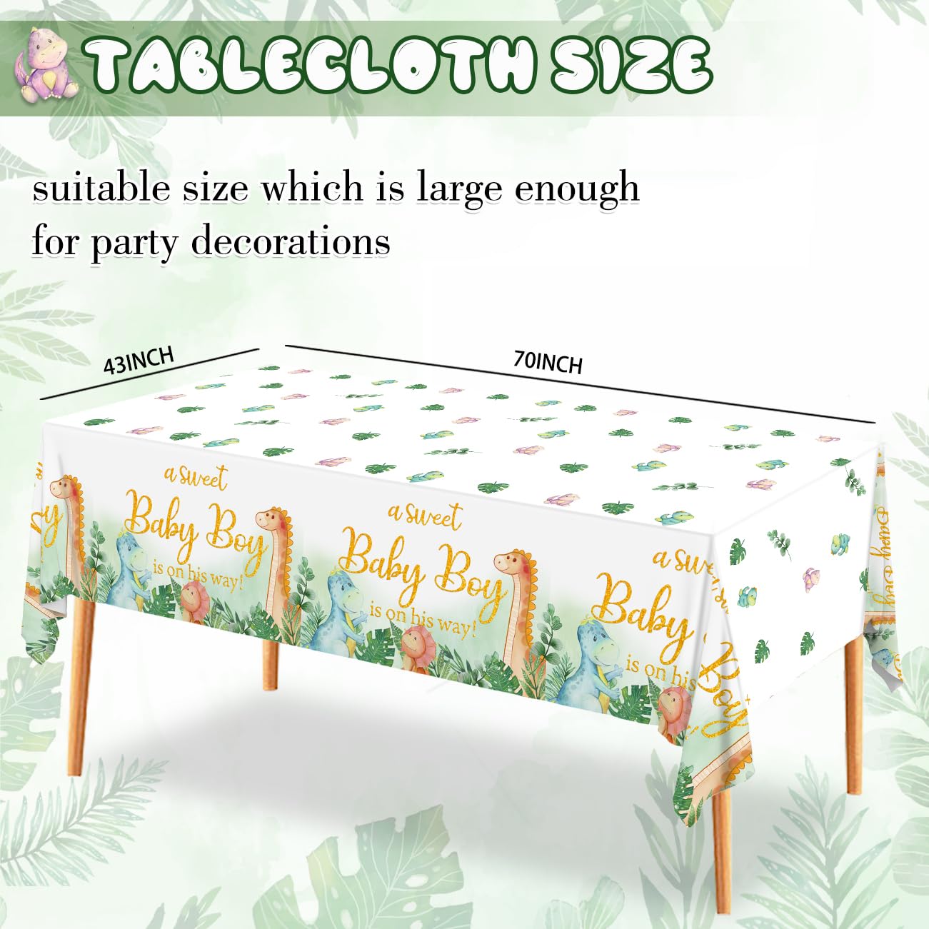 Dinosaur Baby Shower Decorations Tablecloth for Boy - Dino Baby Shower Party Supplies Disposable Waterproof Plastic Table Cover, Dinosaur Theme Baby Boy Table Cloth Decorations 3 Pack (43in x 70in)