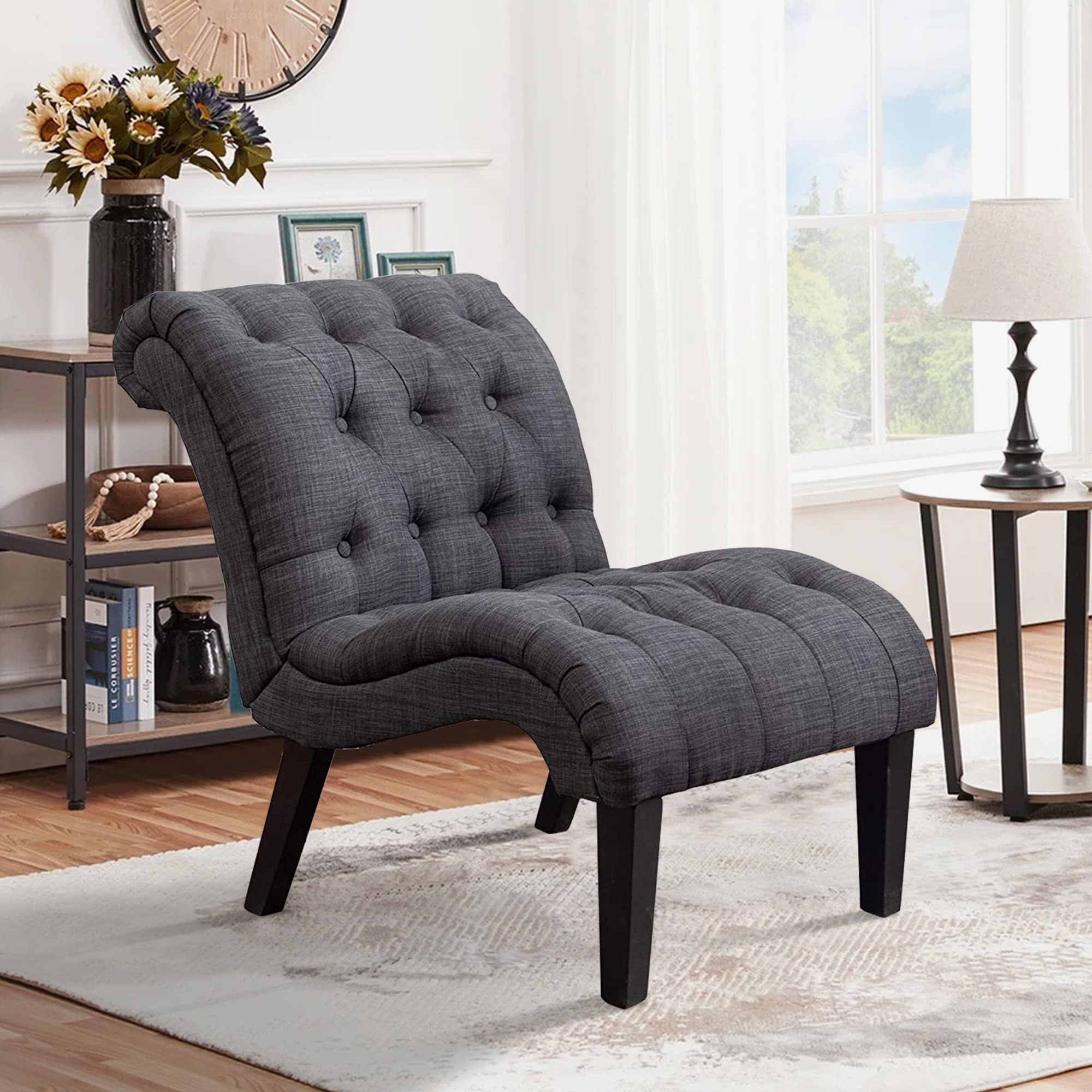 HAOBO Home Accent Chair Button Tufted Slipper Chair Armless Side Chair for Living Room Dining Room Bedroom Funiture