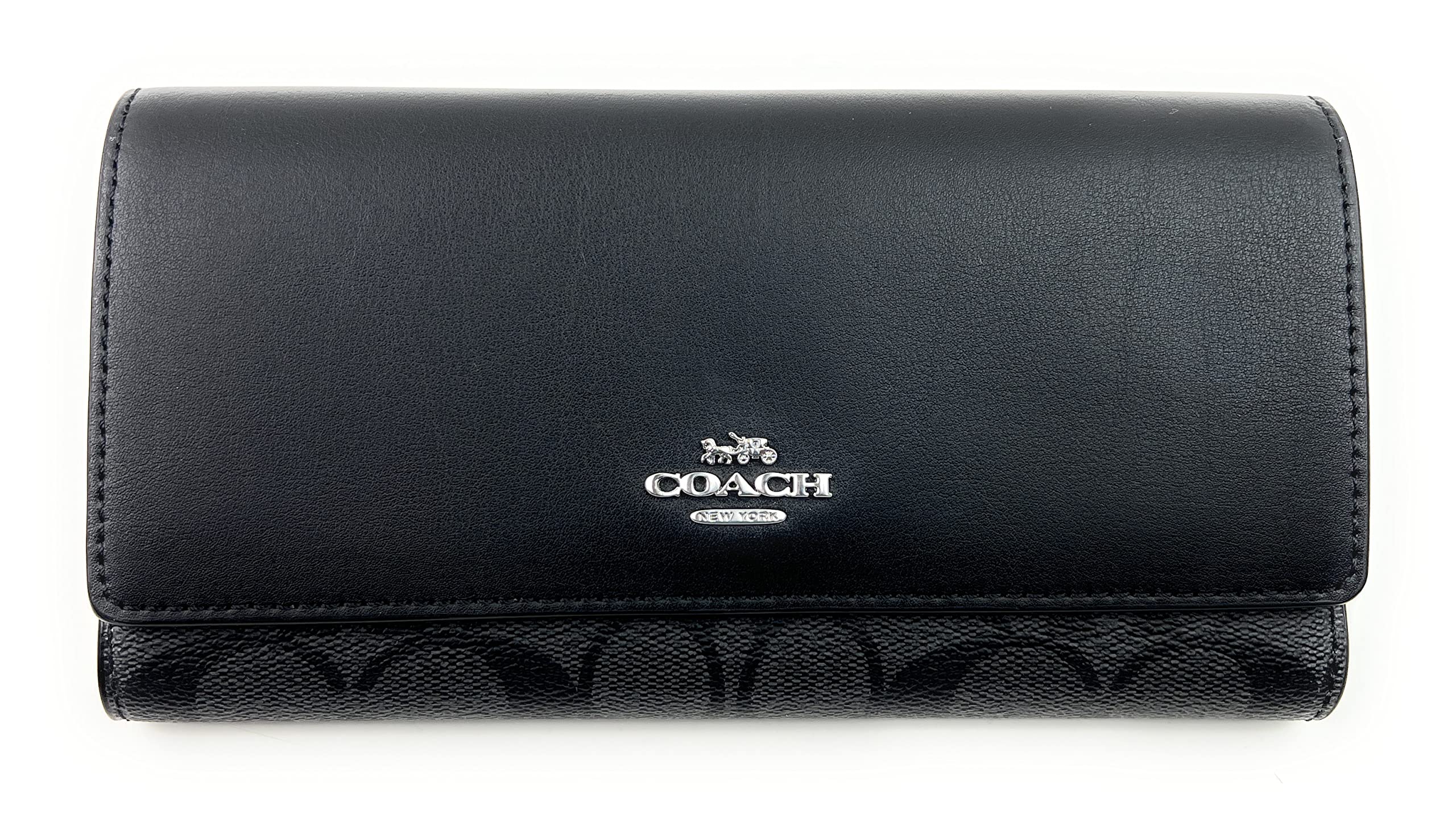 Coach Signature Slim Trifold Wallet (SV/Black Smoke/Black)