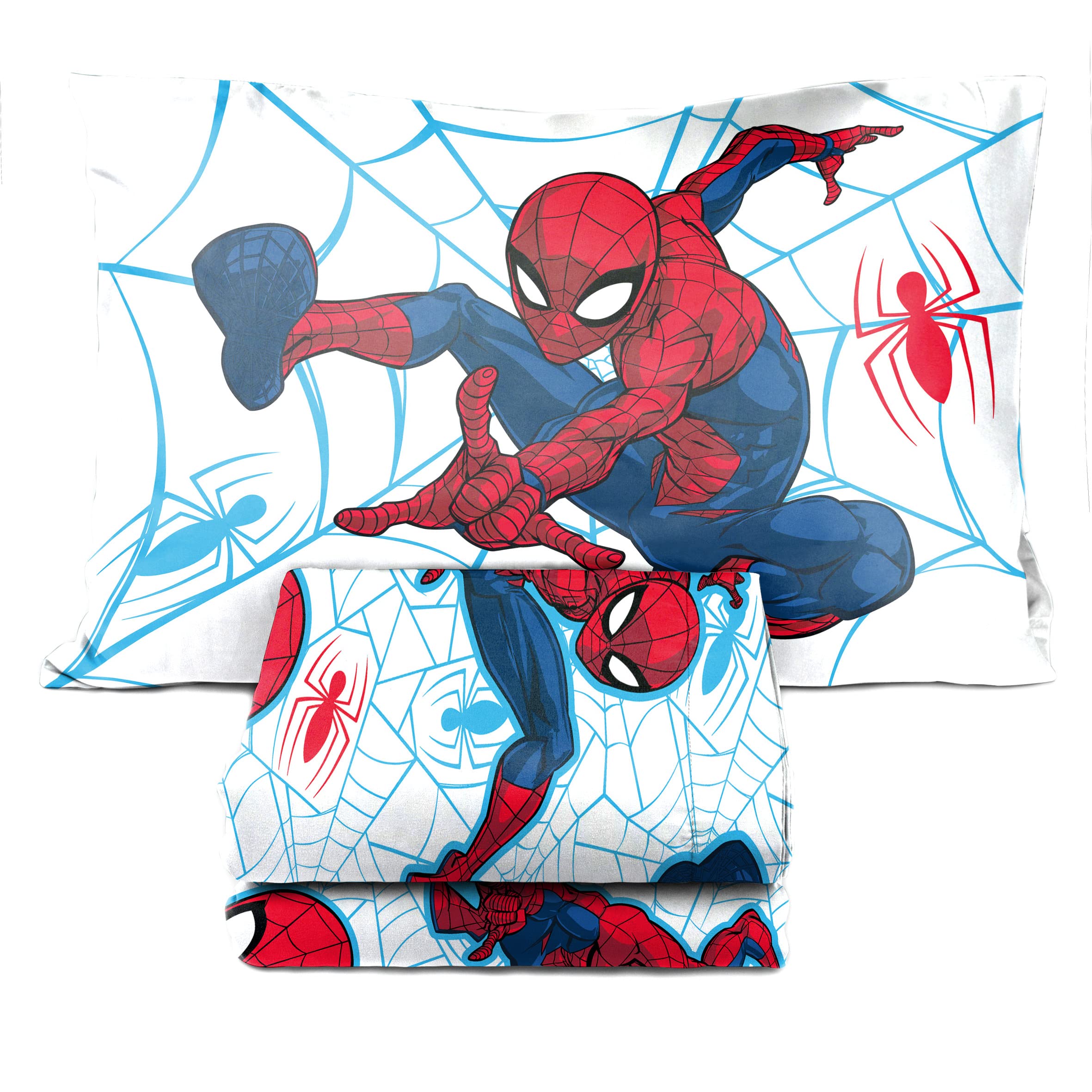 Jay Franco Marvel Spiderman Webtastic 4 Piece Toddler Size Bed Set – Super Soft Microfiber Bed Set Includes Toddler Size Reversible Comforter & Sheet Set Bedding (Official Marvel Product)