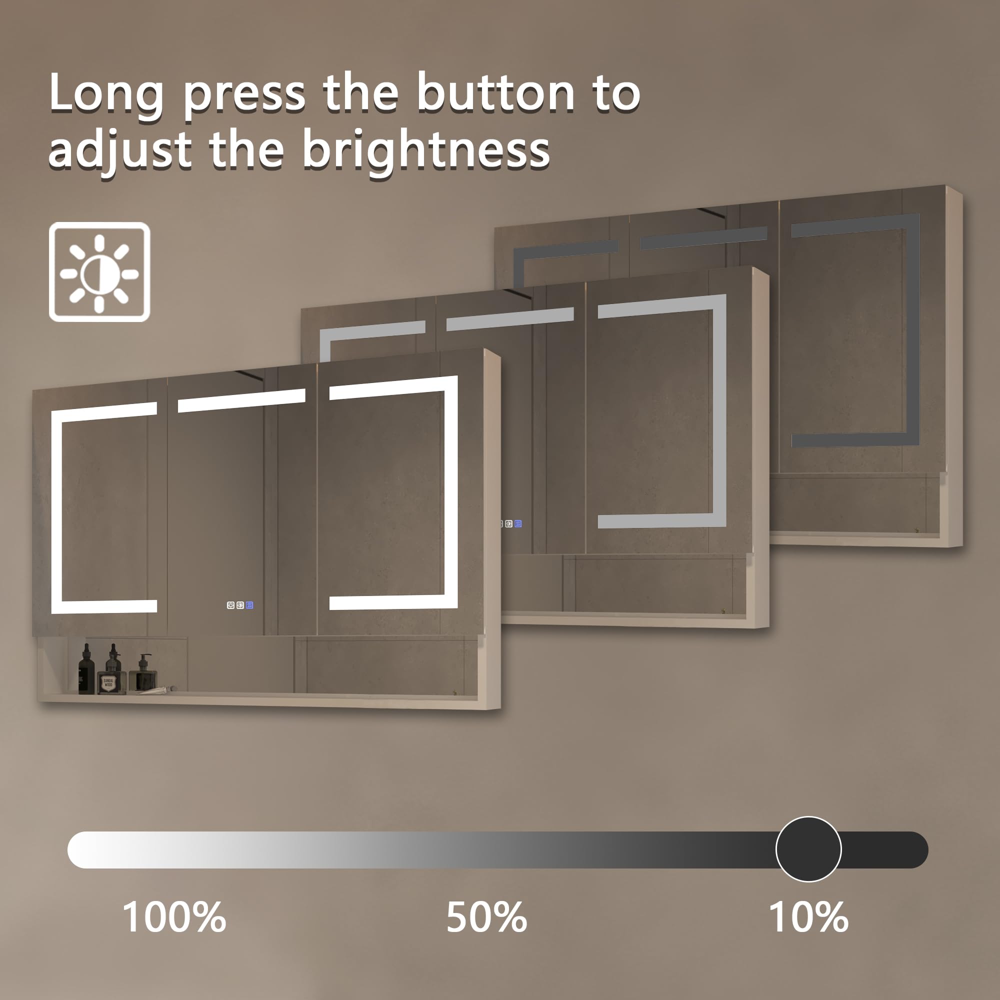 cieloshinerico 48x32 Bathroom LED Mirror Medicine Cabinet, Recessed or Surface Wall Mounted Bathroom Cabinet with Storage Shelves, Smart Touch Dual Outlets and USB, 3 Door, Silver