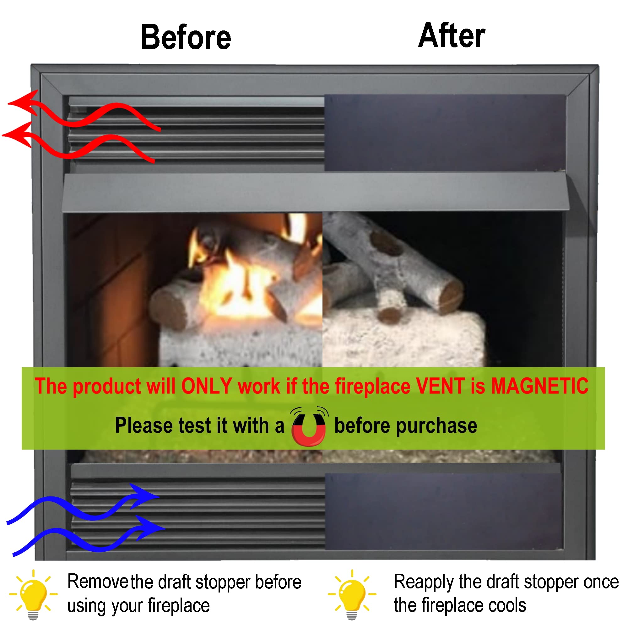 Neattec Magnetic Fireplace Draft Stopper - Fireplace Cover to Block Cold Air from Vent to Prevent Heat Loss - Magnet Fireplace Screen - Indoor Chimney Draft Blocker Vent Covers- 36" x 6" - Pack of 2