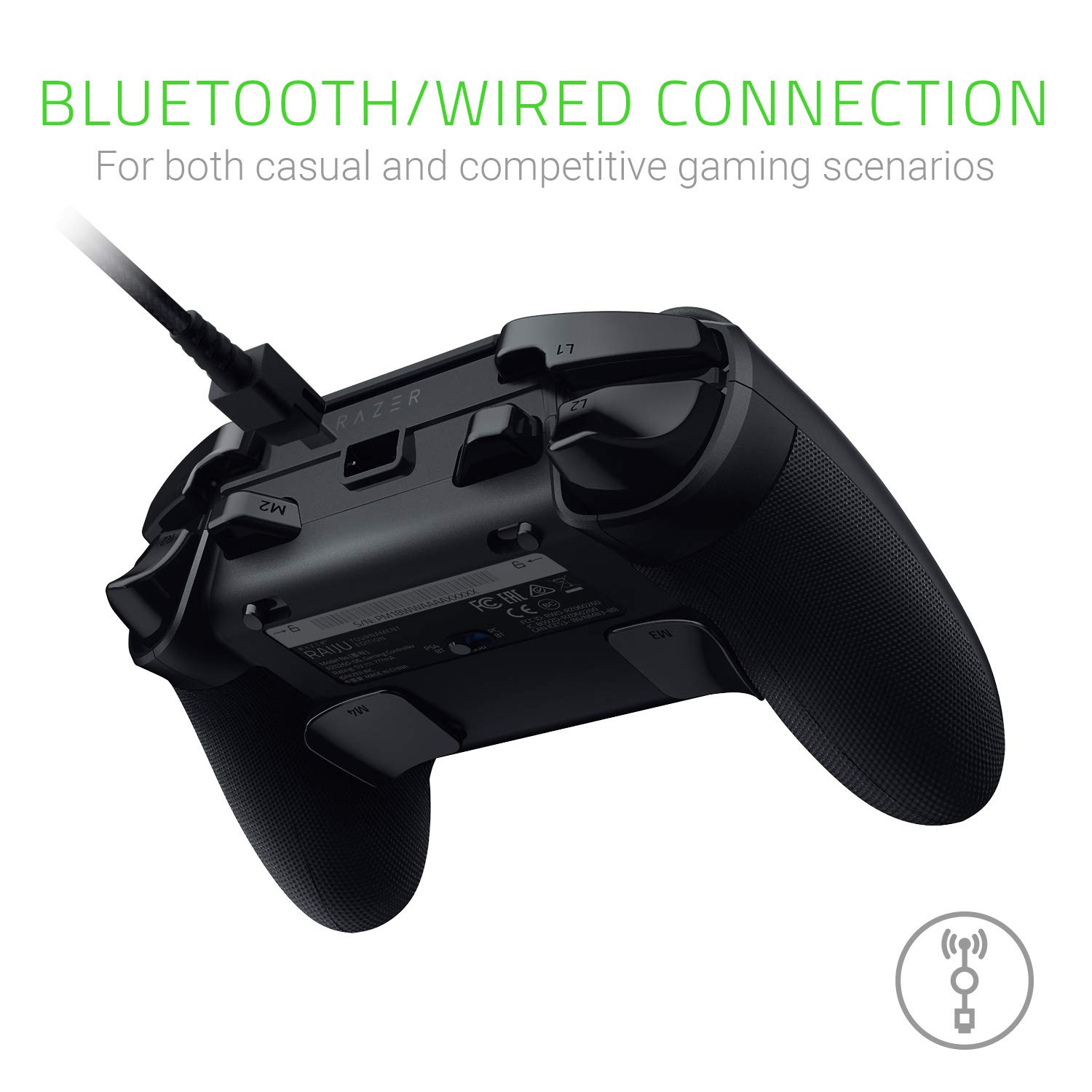 Razer RZ06-02610100-R3G1 Raiju Tournament Edition Wireless and Wired Gaming Controller with Mecha Tactile Action Buttons, Interchangeable Parts and Quick Control Panel, Black