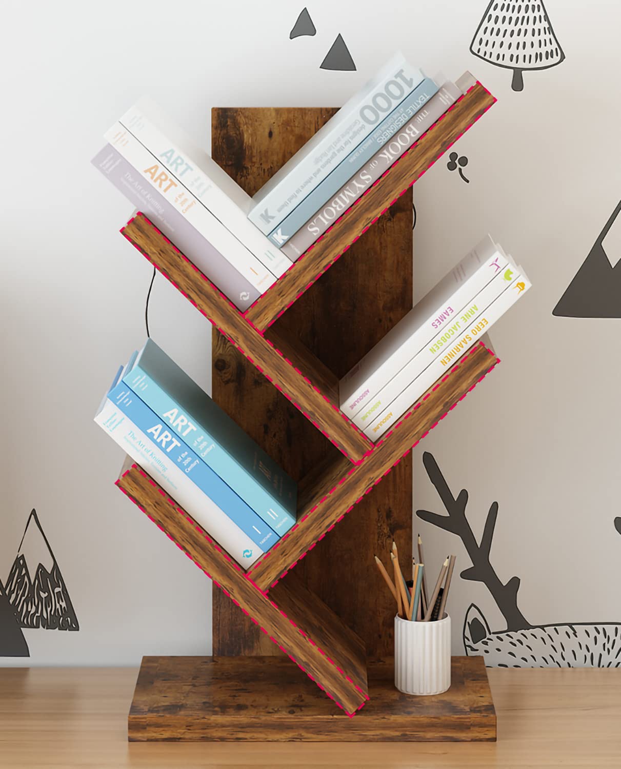 Lydia88 Tree Bookshelf,4-Layer Floor Standing Bookshelf,The Desktop Bookshelf Can Hold Books,Magazines, CDs and Photo Albums,Desktop Organizer,Office Storage Rack Real Wooden Bookshelf