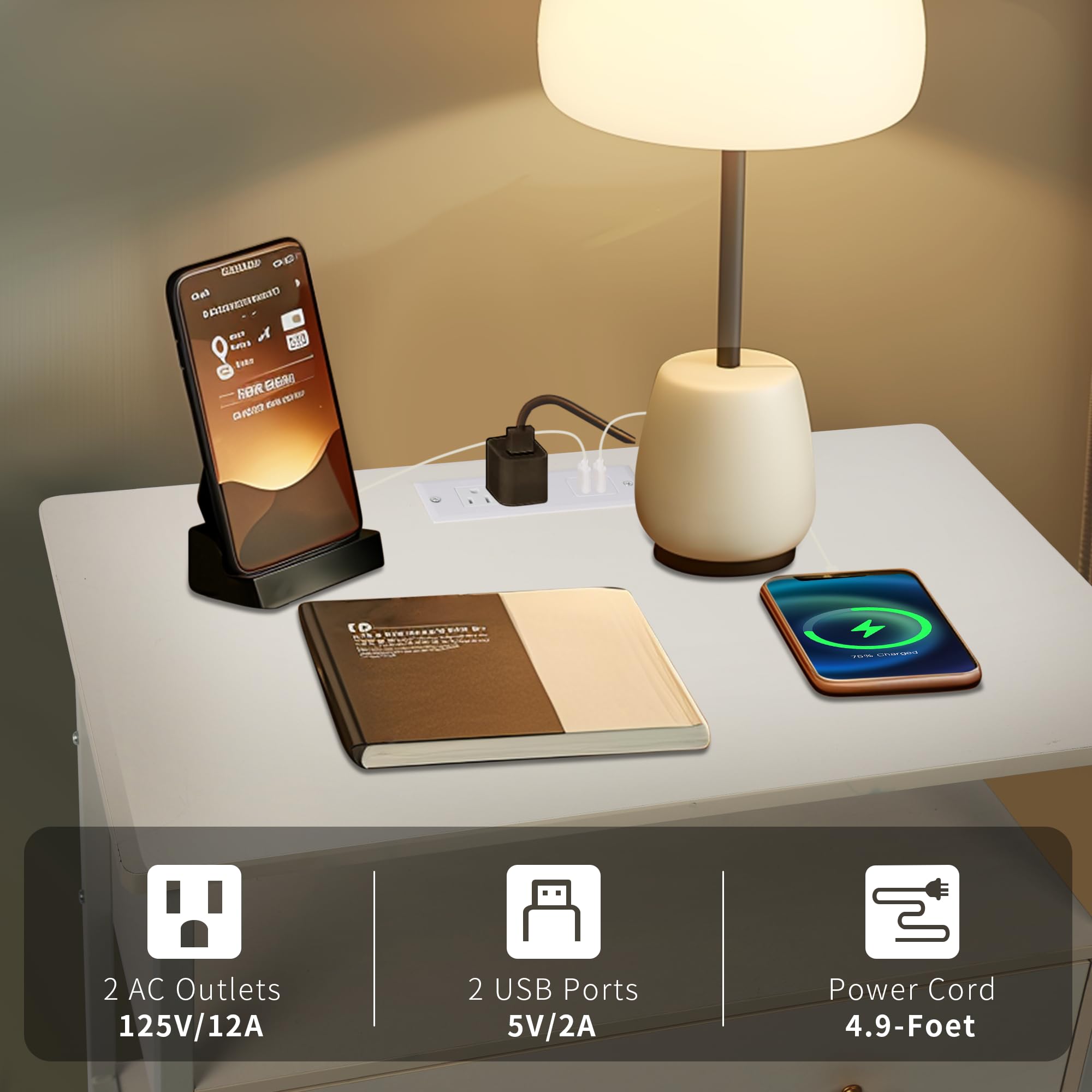 Edbuosy 2 Sets 27 inch Nightstand Side Table with 1 Layer of Wooden Drawers,Nightstand with Charging Station,End Table Bedside Table with USB Ports and Outlets