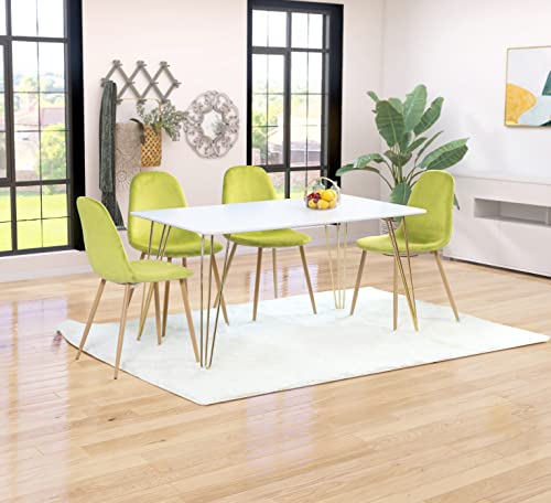 KAIDYSENY Mid Century Dining Chairs Set of 4 - Upholstered Velvet Modern Dining Room Chairs with Metal Legs, Shell Lounge Side Chairs for Kitchen, Dining,Bedroom, Living Room, (Yellow)