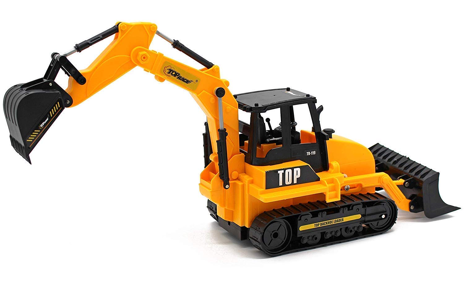 Top Race 8 Channel Full Functional Remote Control Excavator - Backhoe Toys for Boys - Battery Powered Electric RC Remote Control Construction Vehicles with Lights and Sound - for Kids Ages 3 and Up