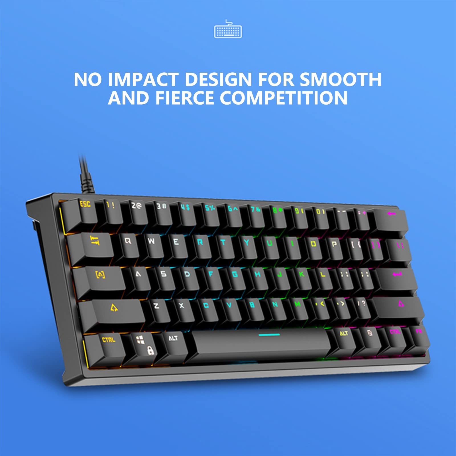 Charella #GG1515 Wired 60% Mechanical Gaming Keyboard RGB Backlit Compact 61 Keys Mini Keyboard with Blue ES for Windows Pc