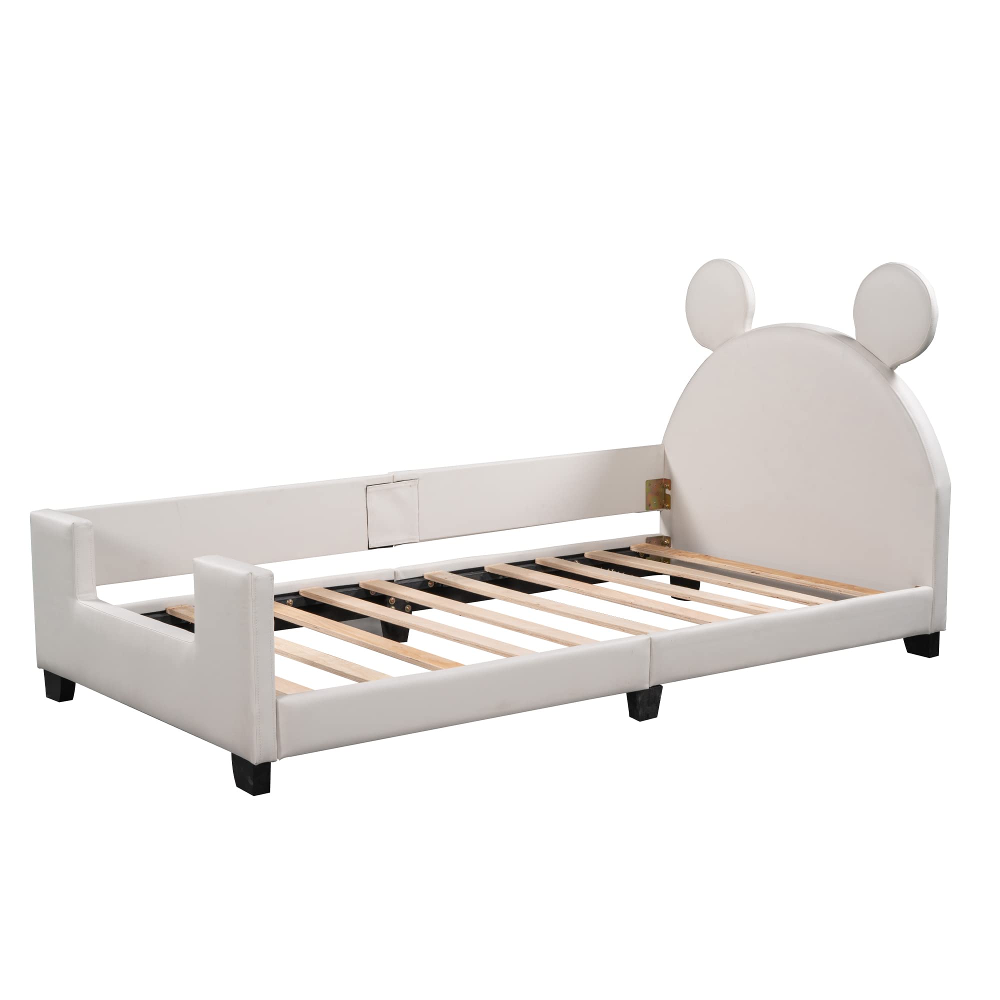 Harper & Bright Designs Twin Size Upholstered Daybed with Carton Ears Shaped Headboard for Kids Boys Girls, White