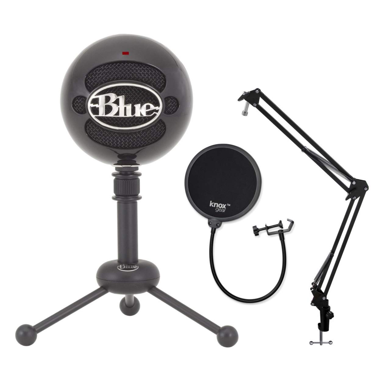 Blue Microphones Snowball USB Microphone (Gloss Black) Bundle with Boom Arm and Pop Filter (3 Items)