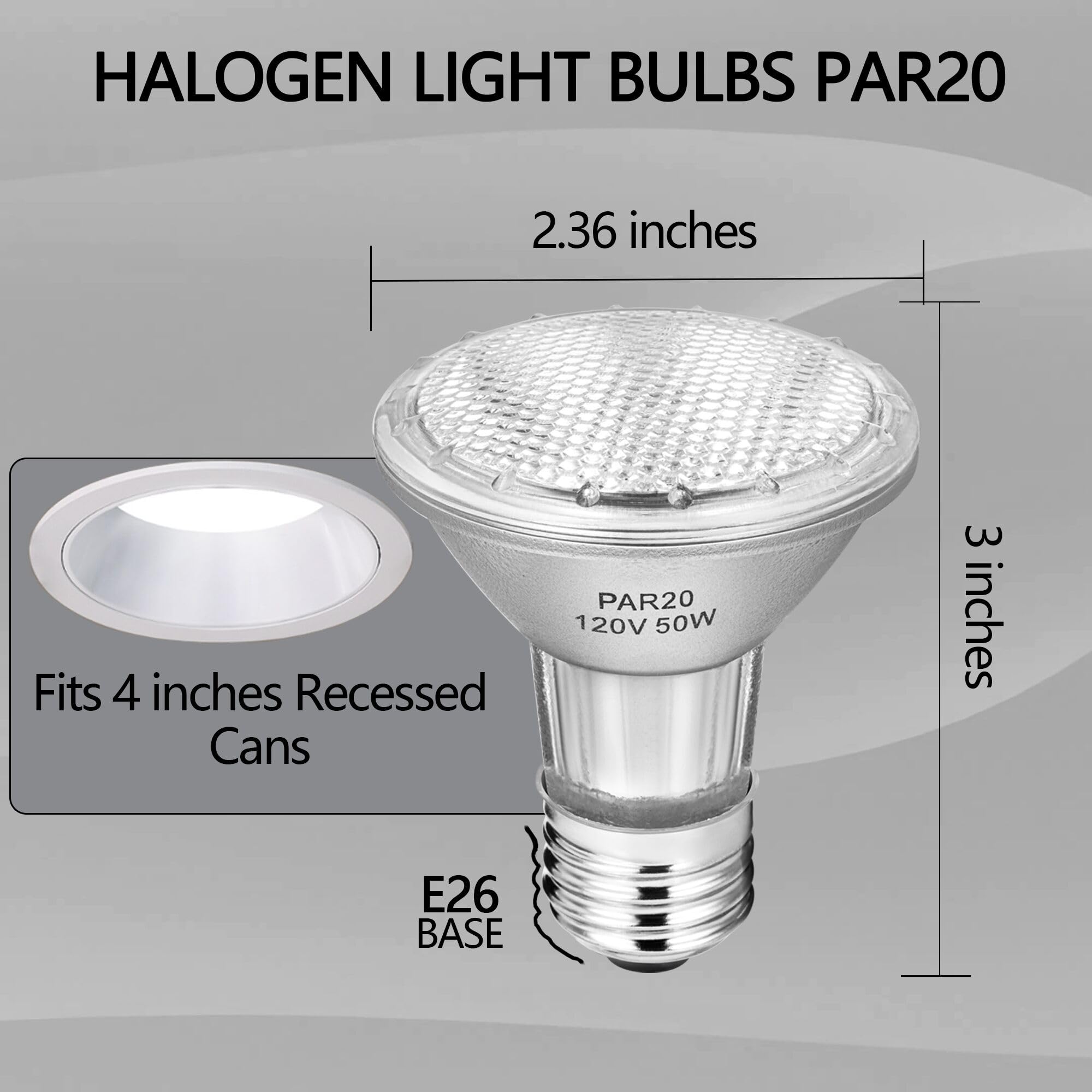 DIQMIAQ Par20 Bulbs Flood Light Bulbs E26 50W Reflector Flood Lights Warm White 2700K Range Hood Light Bulbs Dimmable Recessed Light Bulbs for Indoor Spotlight (4 Pack)