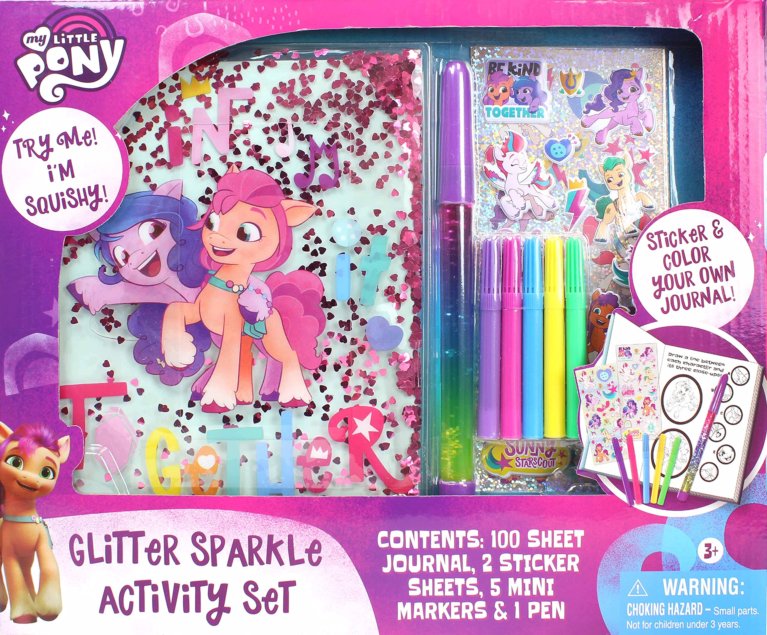 Tara Toys - My Little Pony Glitter Sparkle Activity Set - Unleash Creativity with Stickers, Coloring, and More, Portable Playset Holiday Gift for Kids, Designed for Fun and Learning, for Kids Ages 3+
