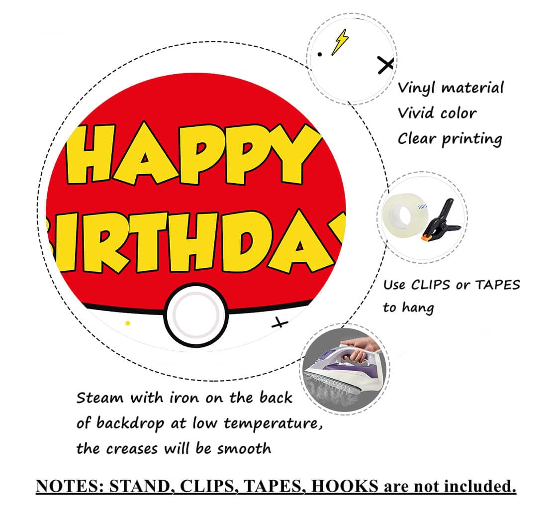 Cartoon Red and White Ball Birthday Backdrop Kids Red and White Ball Magical Pet Photo Background Decorations Child Cake Table Banner Supplies 7x5ft