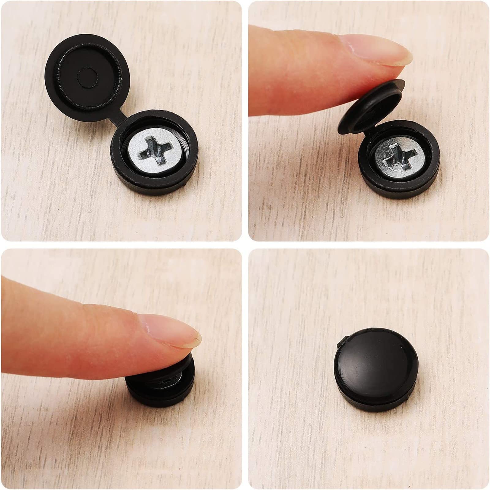 Hotop 100 Pieces Hinged Screw Cover Caps Plastic Shutter Screw Caps Fold Screw Snap Covers Washer Flip Tops (Black,Medium)