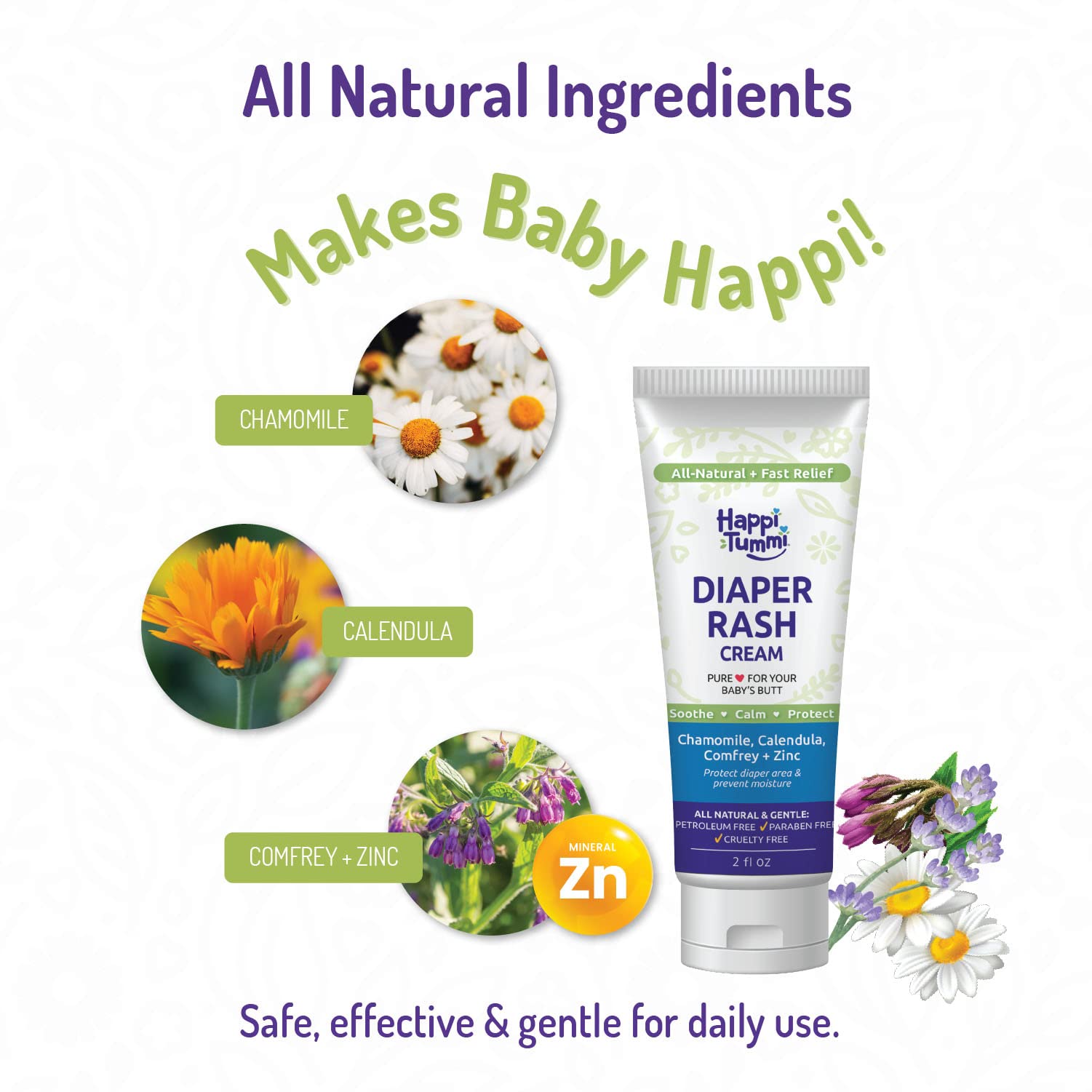 Happi Tummi Natural Colic Relief Belly Band Pink with Natural and Organic Diaper Rash Cream