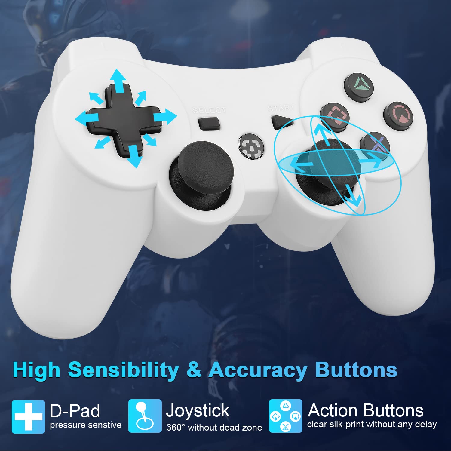 Blue Wireless Gamepad Works with PS3 Controller, OUBNAG for PS3 Remote Compatible with Playstation 3 Cooling Game Controllers for PS-3 Gift for Kids Boy Girl Man (2022 New Lightning Blue Pa3 Joystick)