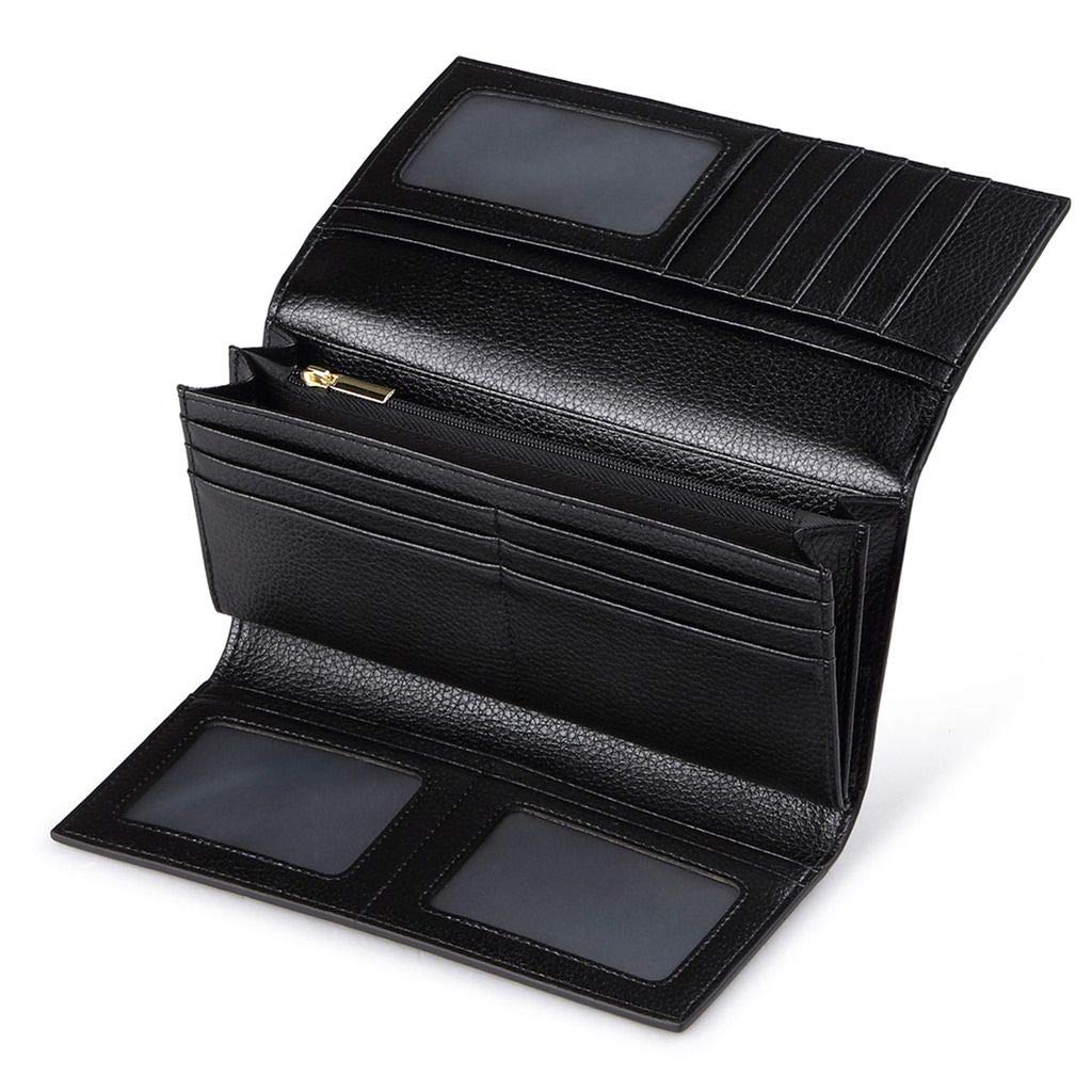 JEEBURYEE Womens RFID Blocking Genuine Leather Clutch Wallet Card Holder Ladies Long Purse Large Capacity Organizer Wallet Black