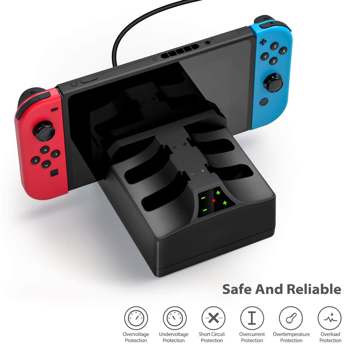 Charging Station for Switch, 5 in 1 Switch Controller Charger Joy Con Charging Dock Stand Fast Charger Station for Switch with an AC Power Black