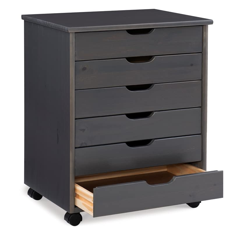Linon Callie Multipurpose Six Drawer Dresser Wide Wood Rolling File Cabinet Storage Cart with Casters in Gray