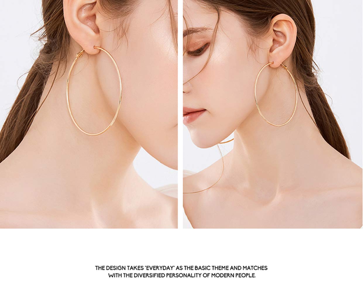 Cocadant 6 Pairs Big 14K Gold Hoop Earrings for Women Set,925 Sterling Silver Post Hypoallergenic Dainty Large Thin Silver 50/60/70mm Hoops