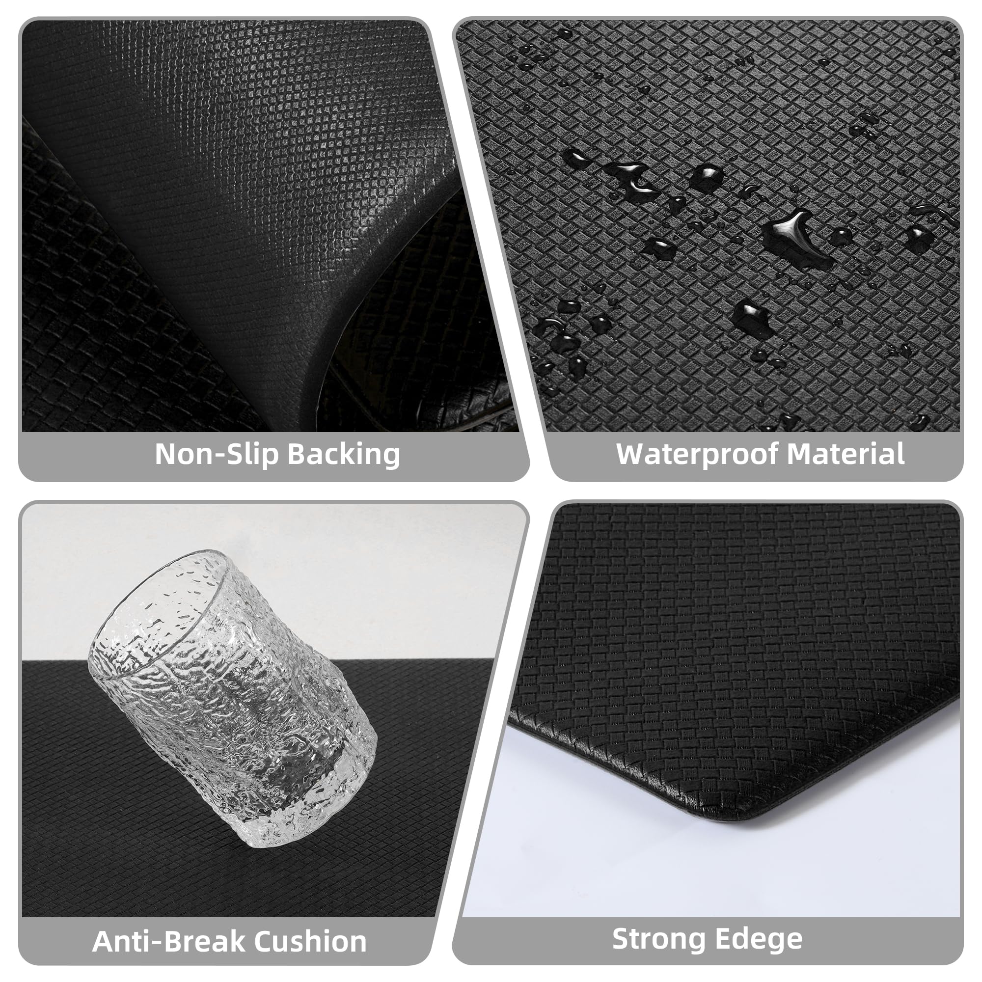 Cenivi 2PCS Kitchen Rugs, Kitchen Mat, 47 Inches Cushioned Anti-Fatigue Kitchen Rug, Kitchen Mats for Floor, Non-Slip Kitchen Rugs Sets of 2, Waterproof Kitchen Mat 17.3"×30"+17.3"×47",Black