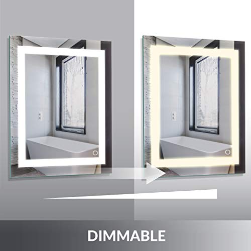 Homewerks 100160 30x36 inches LED Bathroom Mirror Wall Mounted Frameless Anti-Fog Dimmable Light 1600 Lumen Ultra Bright White 5000 Kelvin, Single Color
